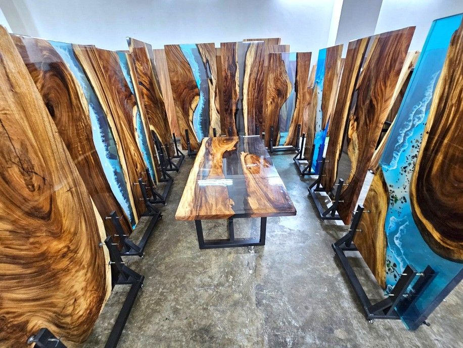 Epoxy Resin walnut wood slab table, Furniture & Home Living, Furniture ...