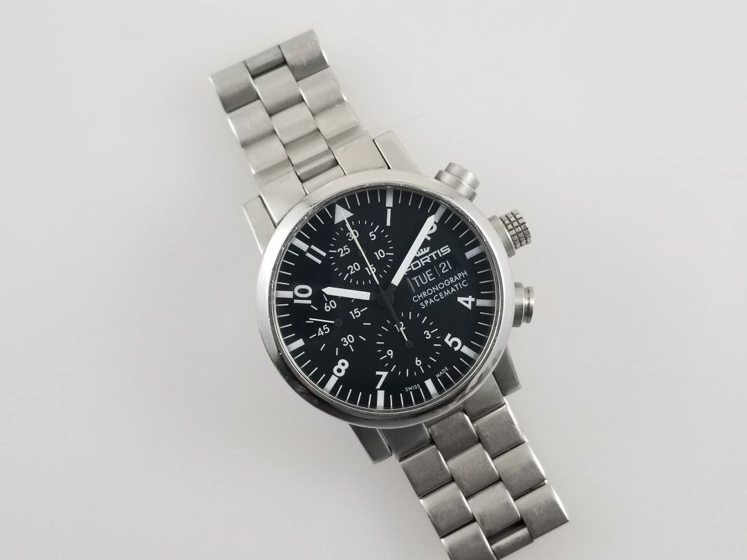 Fortis Chronograph Spacematic flieger Black Matte Dial automatic Day ...
