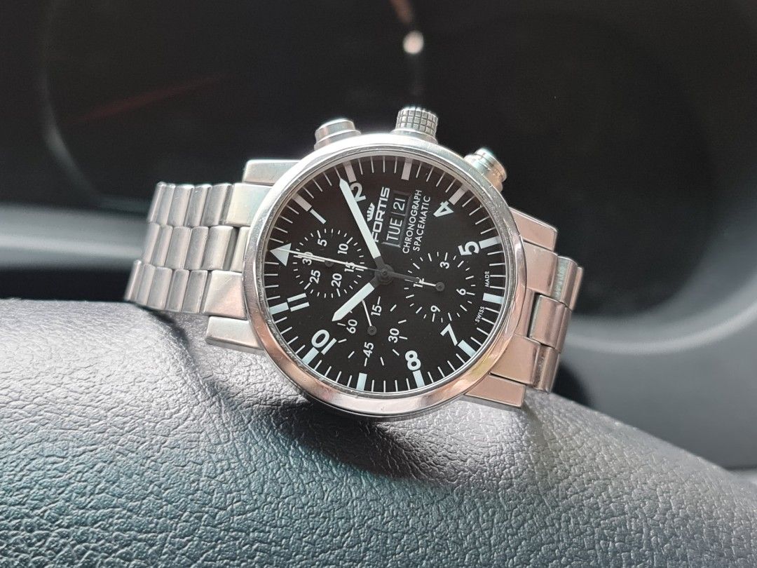 Fortis Chronograph Spacematic flieger Black Matte Dial automatic Day ...