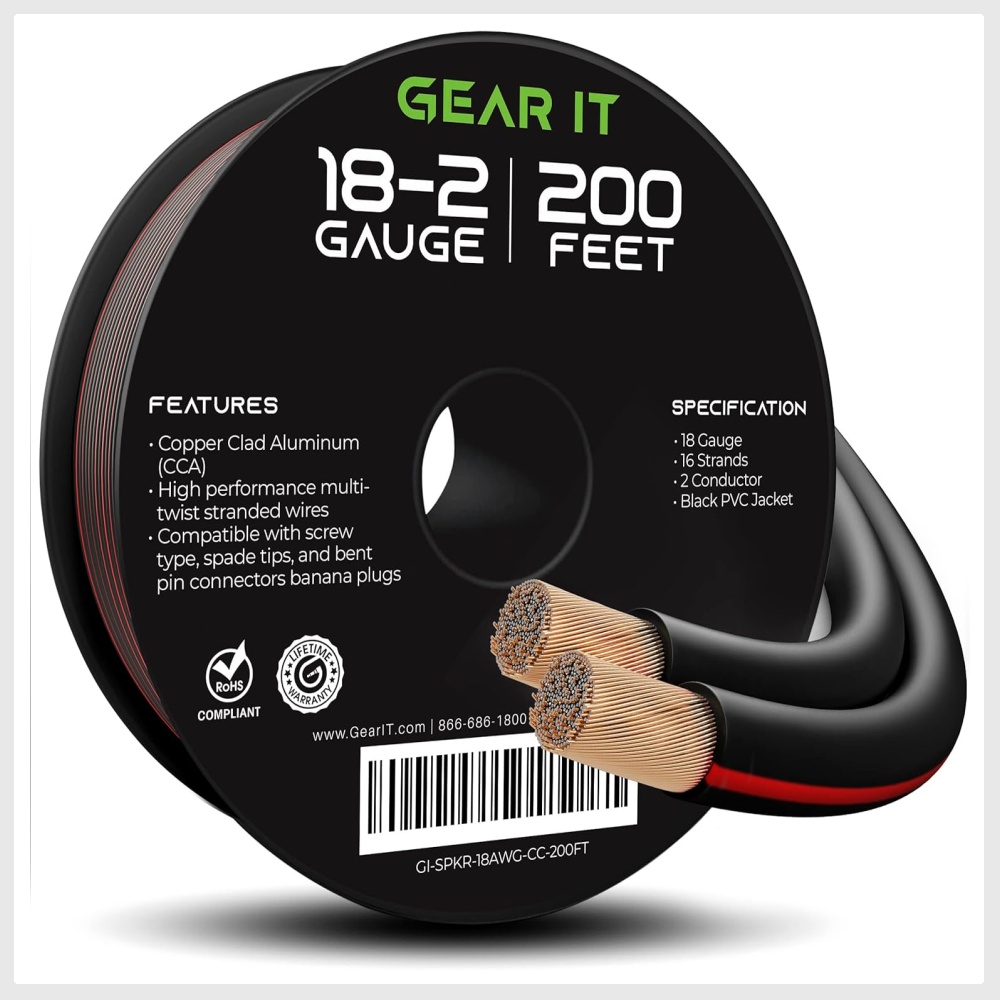 GearIT 18AWG Speaker Wire, Pro Series 18 Gauge Speaker Wire Cable (200 ...