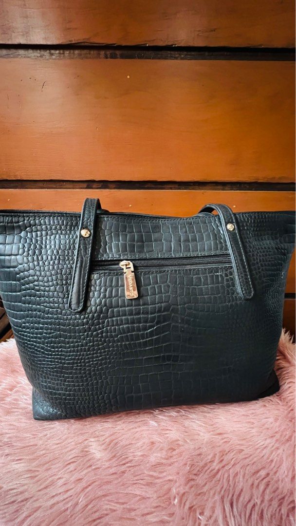 Genuine Vedasto Black Leather Tote Shoulder Bag, Women's Fashion, Bags ...