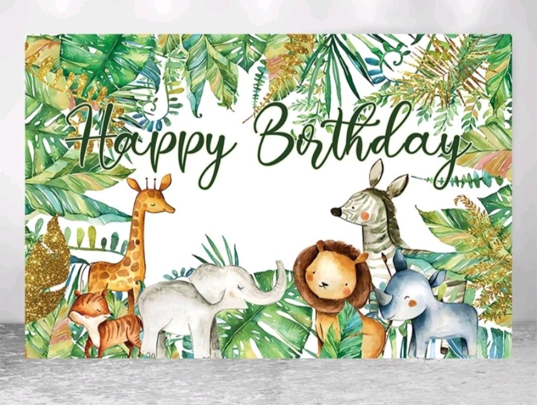 Jungle theme Happy Birthday Banner , table runner and cupcake stand ...