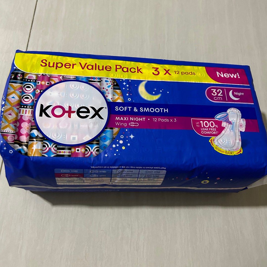 Kotex soft & smooth maxi night Wing 32cm 3*12pad, Beauty & Personal ...