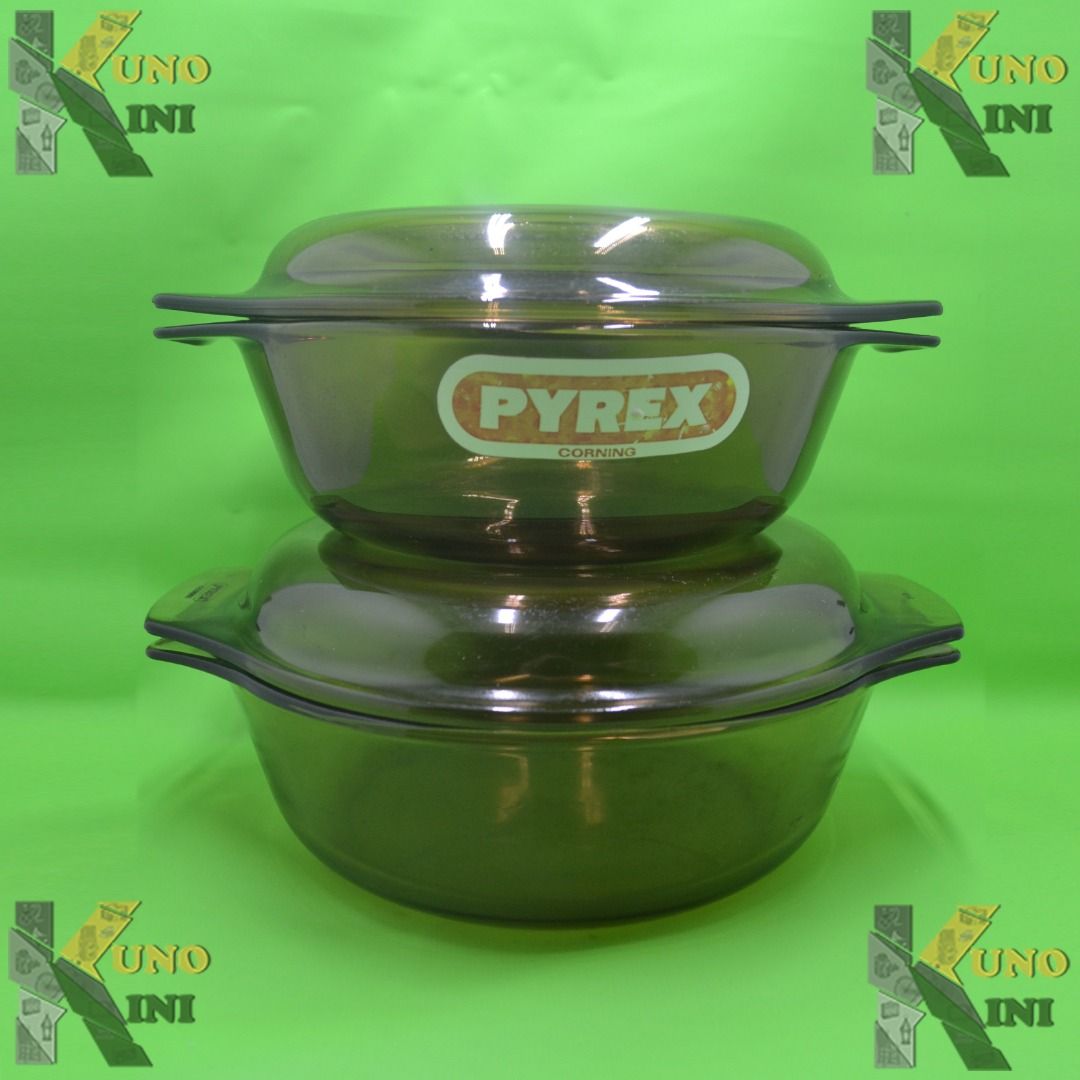 VINTAGE MANGKOK KACA BENING COKLAT PYREX - 2 pcs, Antik, Pajangan di ...