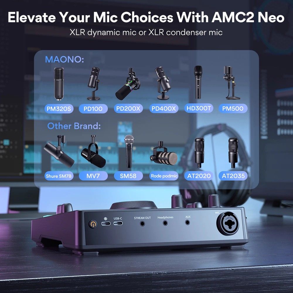 Maono amc2 neo sound card mixer 48v phantom power, Audio, Portable ...