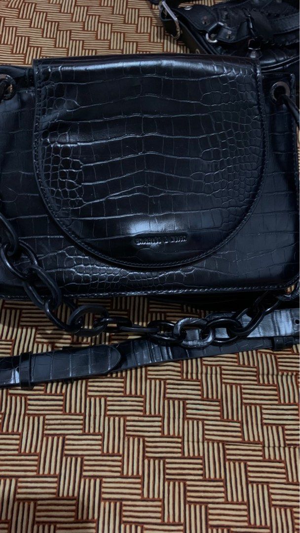 ORIGINAL Charles & Keith Black Croco, Fesyen Wanita, Tas & Dompet di ...