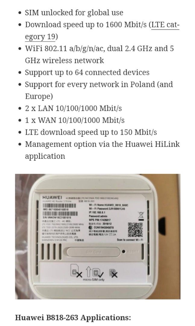 Original Huawei 4g Router 3 Prime, B818 -263 unlock for all SIM card ...
