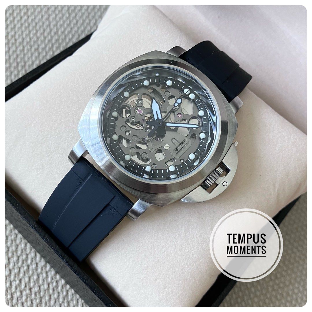 Panerai Black Skeleton steel automatic watch - Seiko mod, Men's Fashion ...