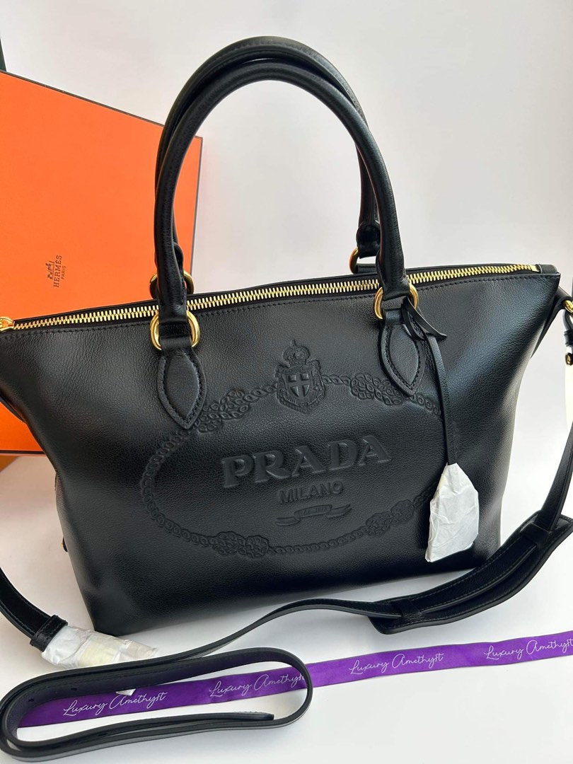 Prada Twoway black leather bn, Luxury, Bags & Wallets on Carousell
