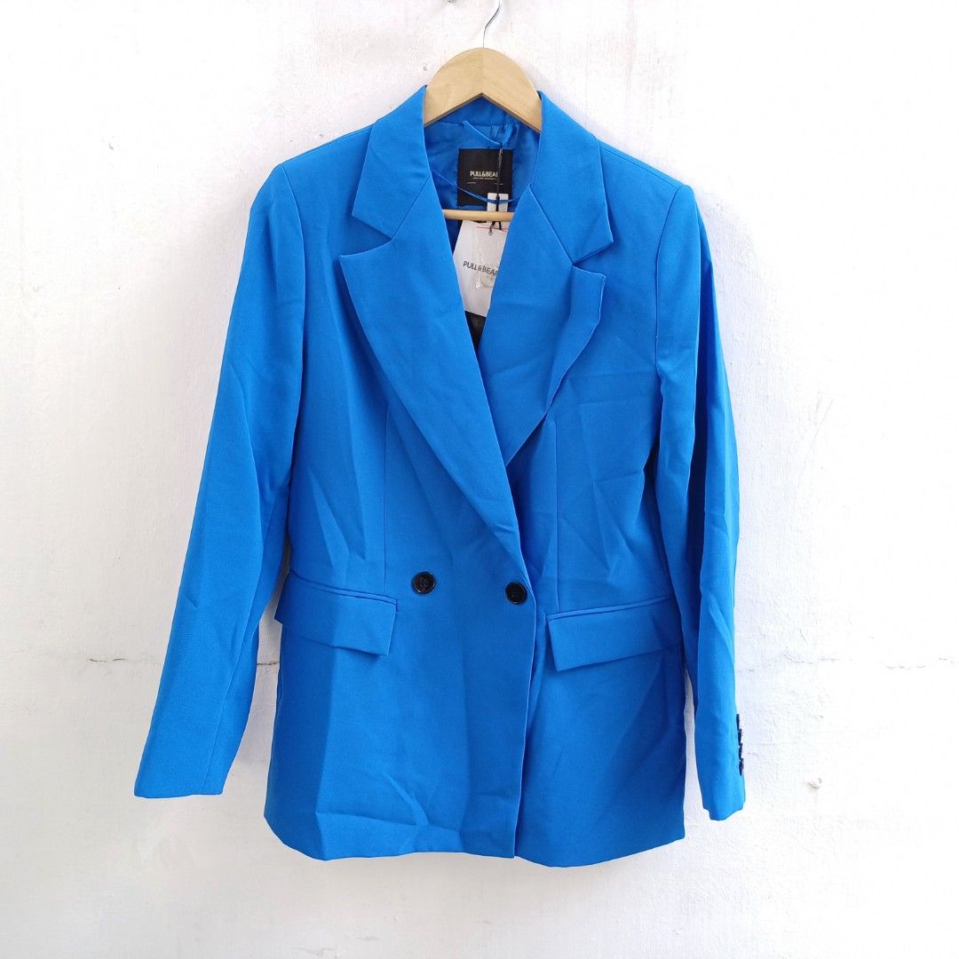PULL&BEAR WOMAN BLAZER DOUBLE BREASTED WITH POCKET BARU ASLI ORIGINAL, Fesyen Wanita, Pakaian ...