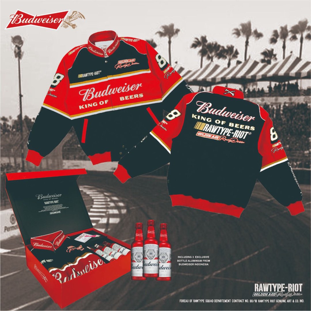 Rawtype Riot x Budweiser Jacket Limited, Fesyen Pria, Pakaian , Baju ...