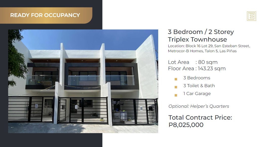 RFO 3 Bedroom Townhouse in Metrocor B Homes, Talon 5, Las Piñas City ...