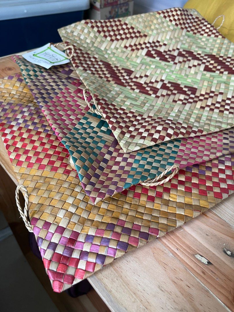 Set of 3: Collapsible Native Banig Handicraft Square Fruit Tray Set ...