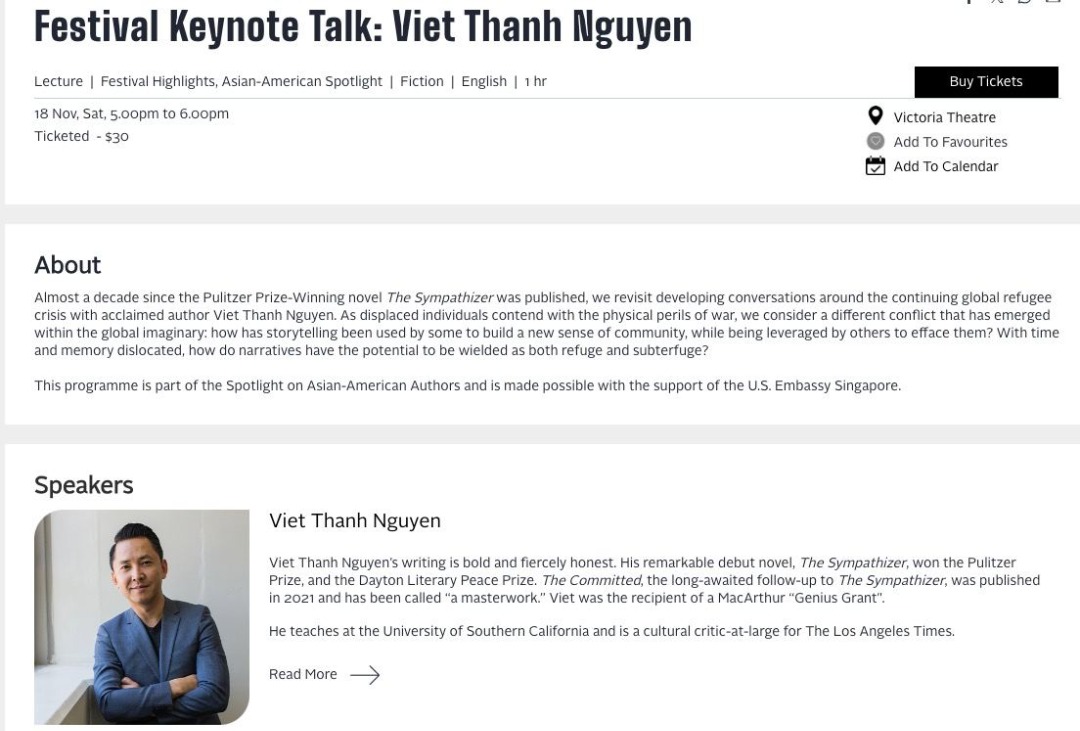 Singapore Writers' Festival keynote speaking: Viet Thanh Nguyen ...