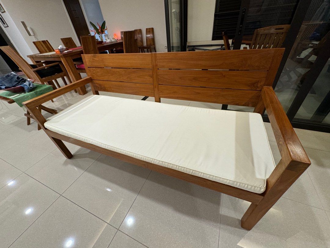 Solid Nyatoh Wooden Bench / Full Body Day Bed with cushion (Rare ...