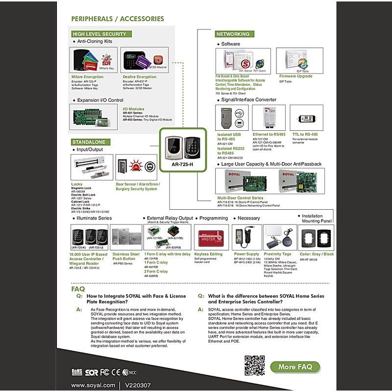 Soyal Access Control Door Access Touch Screen Reader Controller Ar