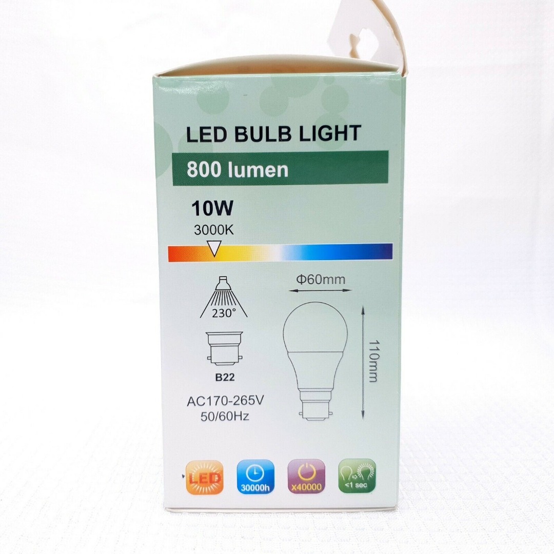 Tech Traders B22 LED Light Bulb 800 Lumen 10W 3000K, Furniture & Home ...