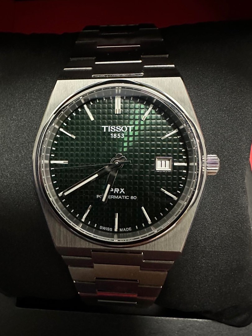 tissot prx green waffle dial, Luxury, Watches on Carousell