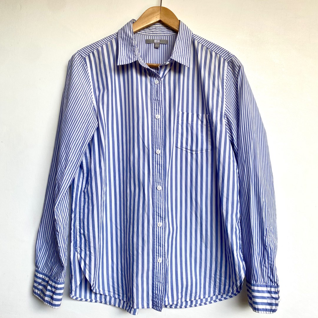 Uniqlo Blue & White Stripes Long Sleeve Top, Women's Fashion, Tops ...