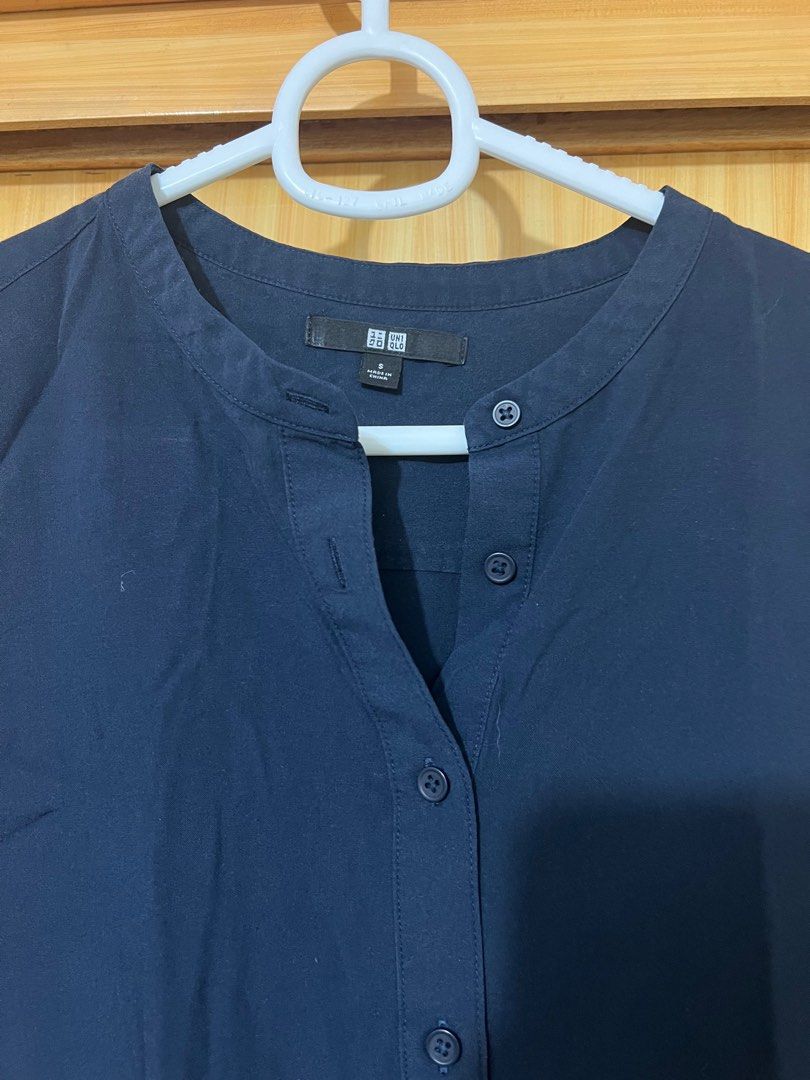 Uniqlo Navy Blue Blouse, Women's Fashion, Tops, Blouses on Carousell