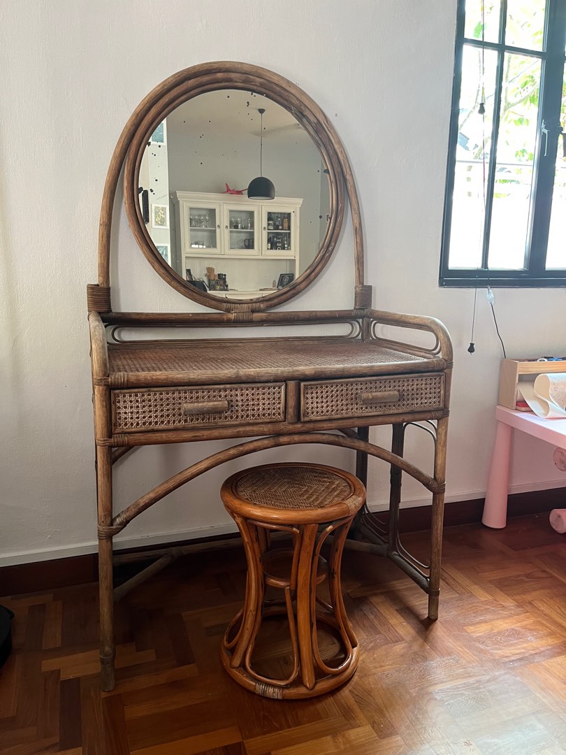 Vintage Rattan Dressing Table, Furniture & Home Living, Furniture ...