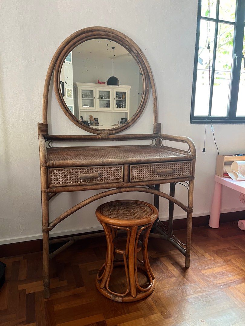 Vintage Rattan Dressing Table, Furniture & Home Living, Furniture ...