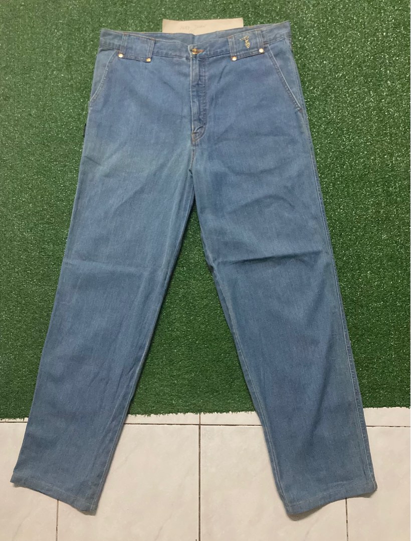 Vintage Trussardi Embroidery Logo Denim Trousers Pants, Men's Fashion ...