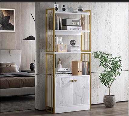 White Marble Print Book Cabinet Free Inatall 60/80CM Bookcase Daily ...