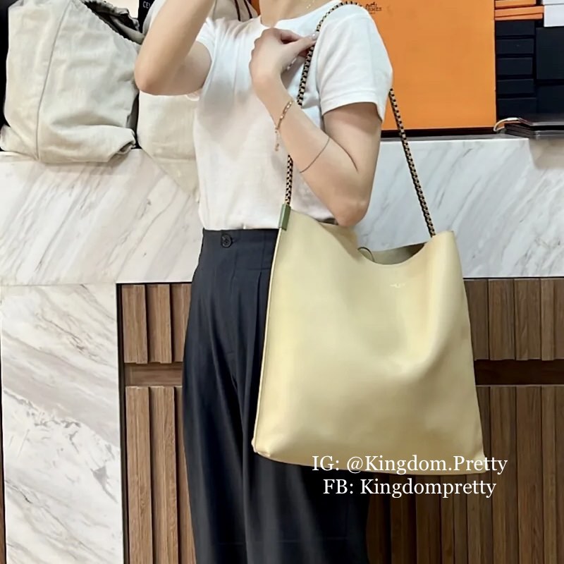 YSL Saint Laurent Suzanne Large Shopping Leather Tote in Beige Chain ...