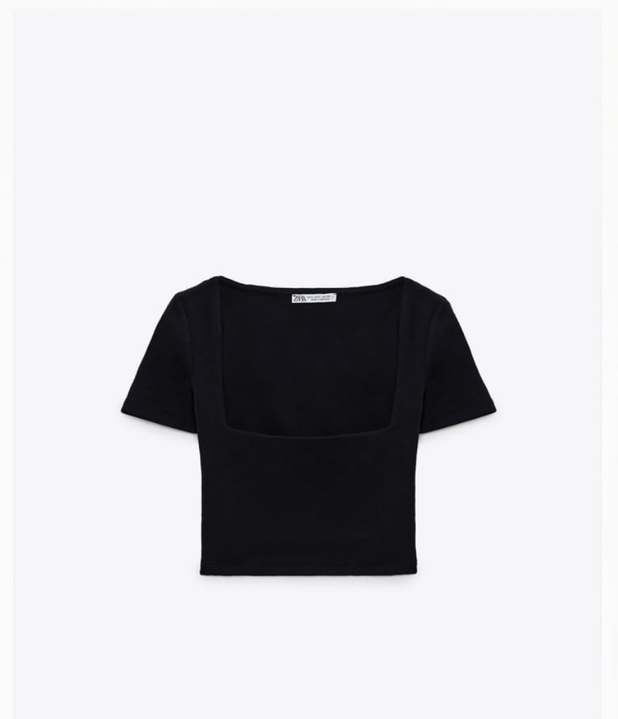 zara square neck crop top, Women's Fashion, Tops, Shirts on Carousell