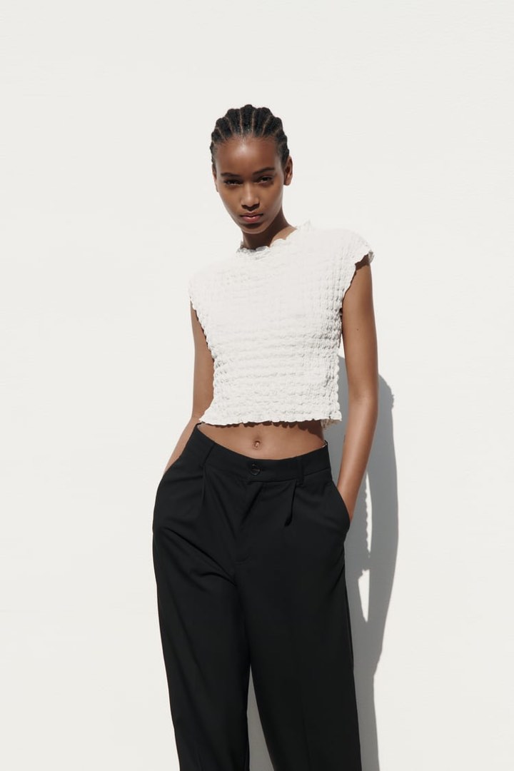 ZARA Textured Top, Women's Fashion, Tops, Blouses on Carousell