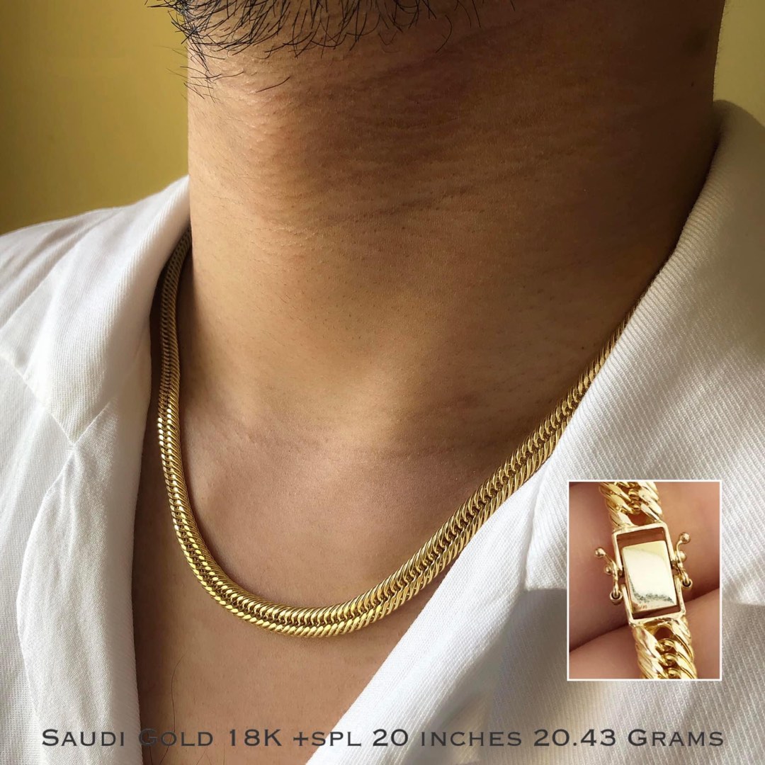 18K Gold Necklace triple lock 20 inches, Men's Fashion, Watches ...