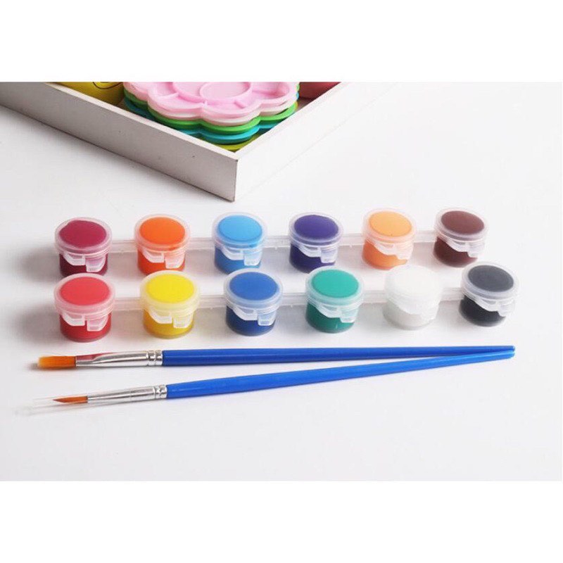 1 SET 12 COLOUR ACRYLIC PAINT + 2 BRUSHES DATE CANVAS DRAWING DATE ...
