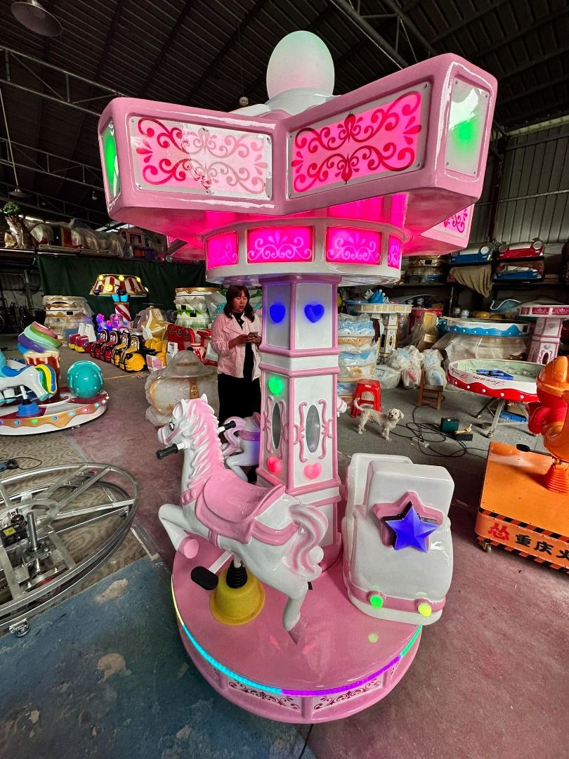 3 Players Carousel Merry Go Round Kids Toy Mini Vertical Coin Operated ...