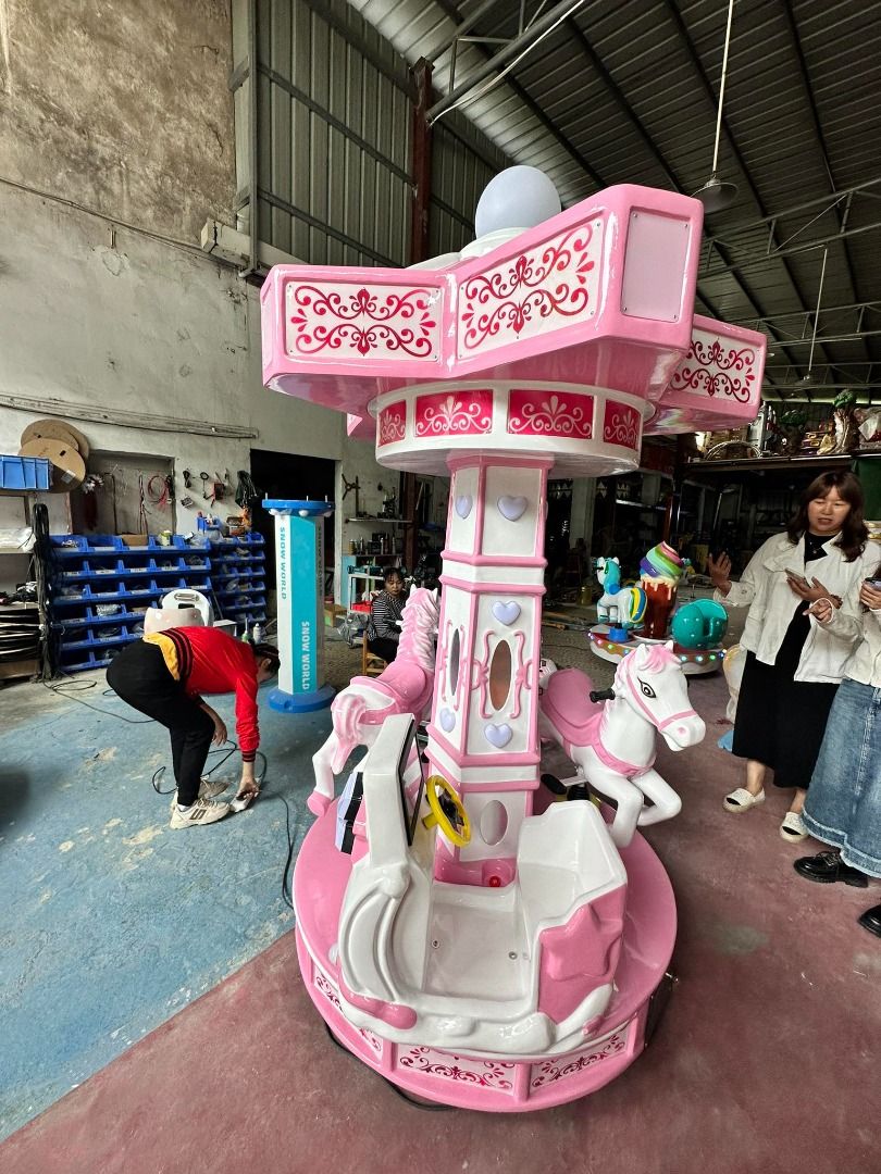 3 Players Carousel Merry Go Round Kids Toy Mini Vertical Coin Operated ...