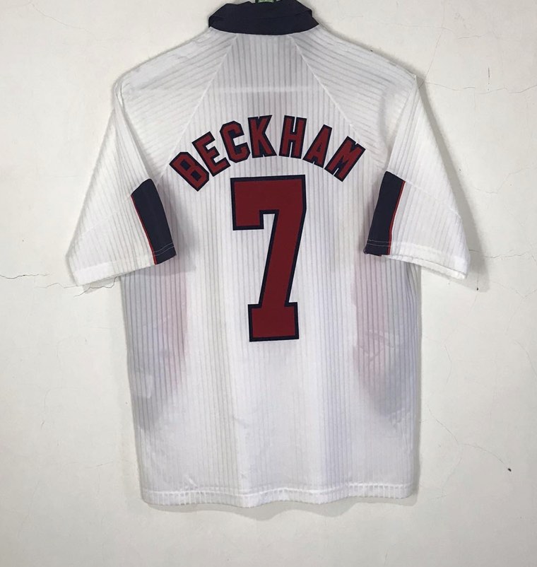 #7 DB7 David Beckham 1998 England Home soccer/football jersey/kit rare ...
