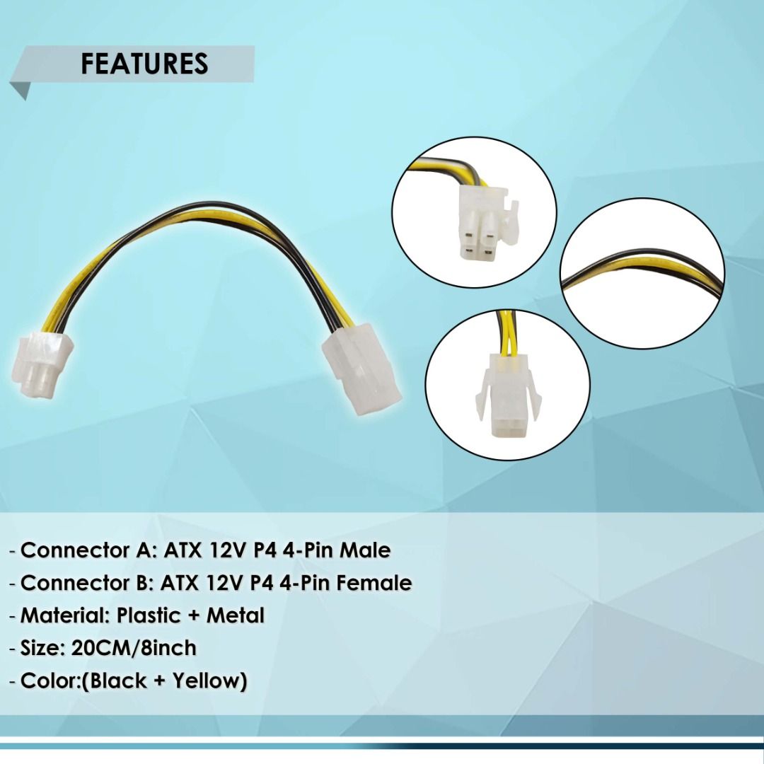 ATX 12V POWER SUPPLY 4-PIN CPU MALE to FEMALE, BEST FOR MOTHERBOARD CPU ...