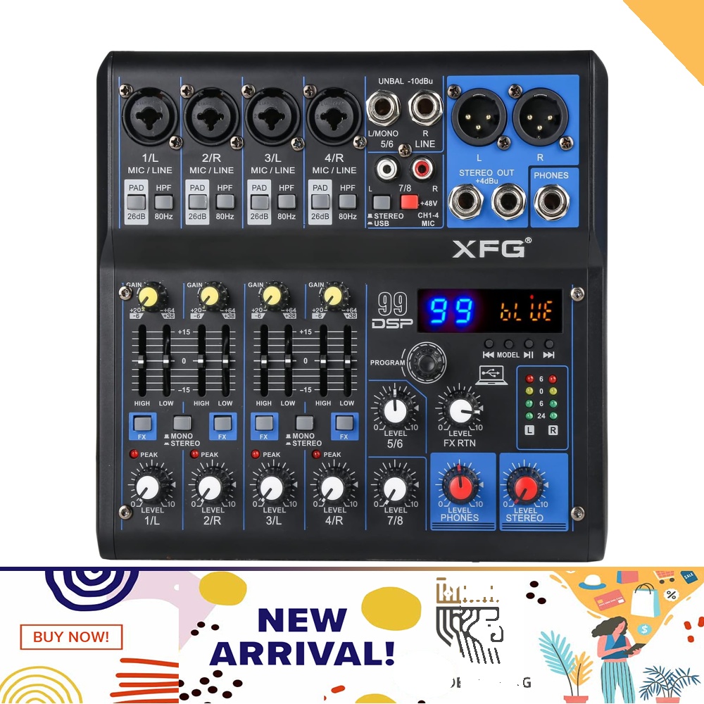 Audio Mixer, 8 Channel Mixer for Streaming. Professional Sounds Mixer, Usb Audio Interface and ...