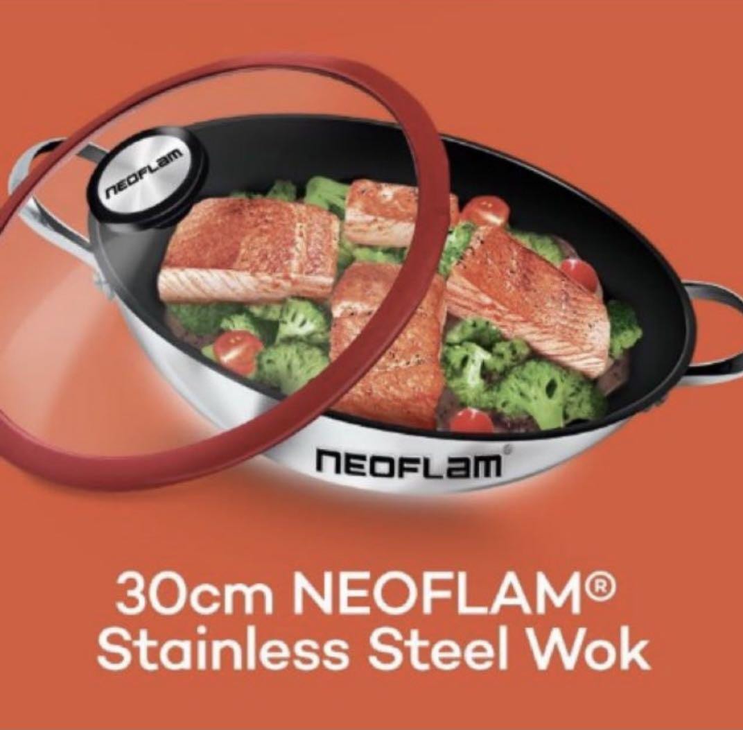 BNIB Neoflam stainless steel wok, Furniture & Home Living, Kitchenware ...