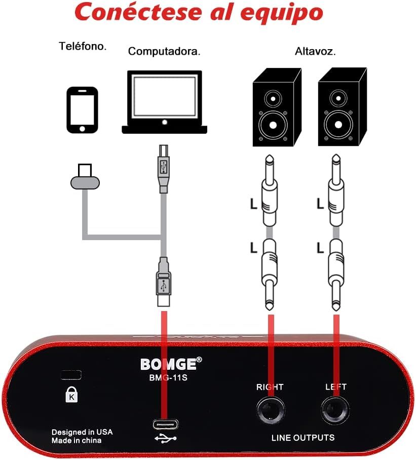 BOMGE BMG11S USB Audio Interface, 24Bit/196kHz High-Fidelity, Ultra-low Latency, for Pc and Mac ...