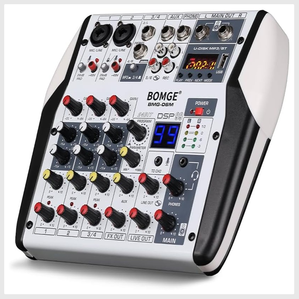 BOMGE Professional 6/8 Channel Bluetooth DJ Audio Mixer Controller with USB Audio Interface, 2 ...