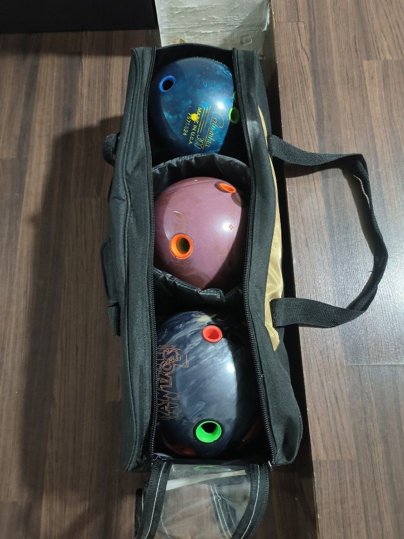3 Bowling balls with a 3-balls roller bag, Sports Equipment, Sports ...