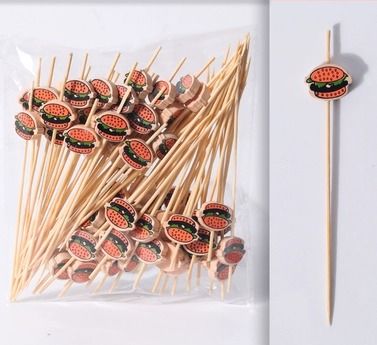 Set of 10 Hamburger / burger Wooden Painted Fruit Picks / Food Picks ...