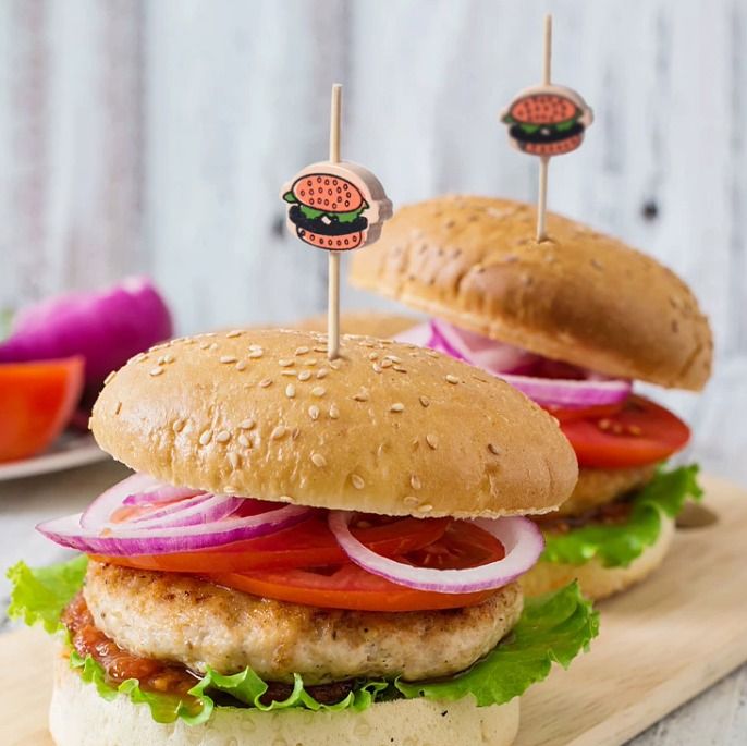 Set of 10 Hamburger / burger Wooden Painted Fruit Picks / Food Picks ...