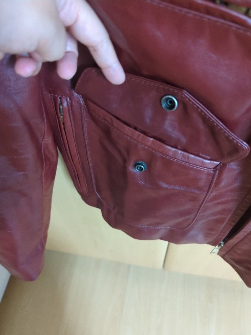 Chess King Maroon Leather Jacket, Women's Fashion, Coats, Jackets and ...