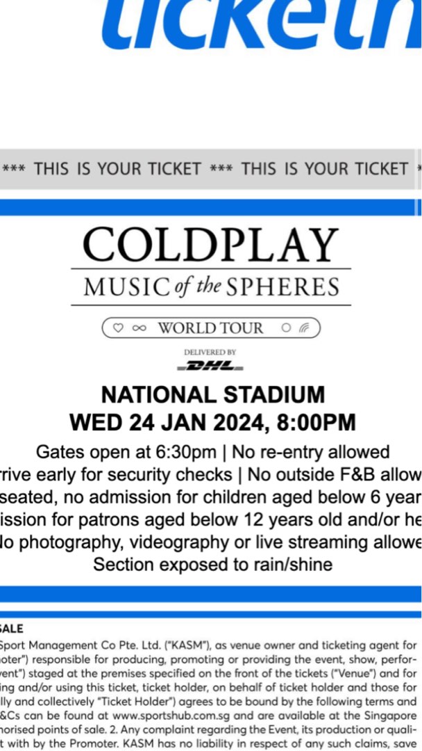 Coldplay 24 Jan 2024 - CAT4, Tickets & Vouchers, Event Tickets on Carousell