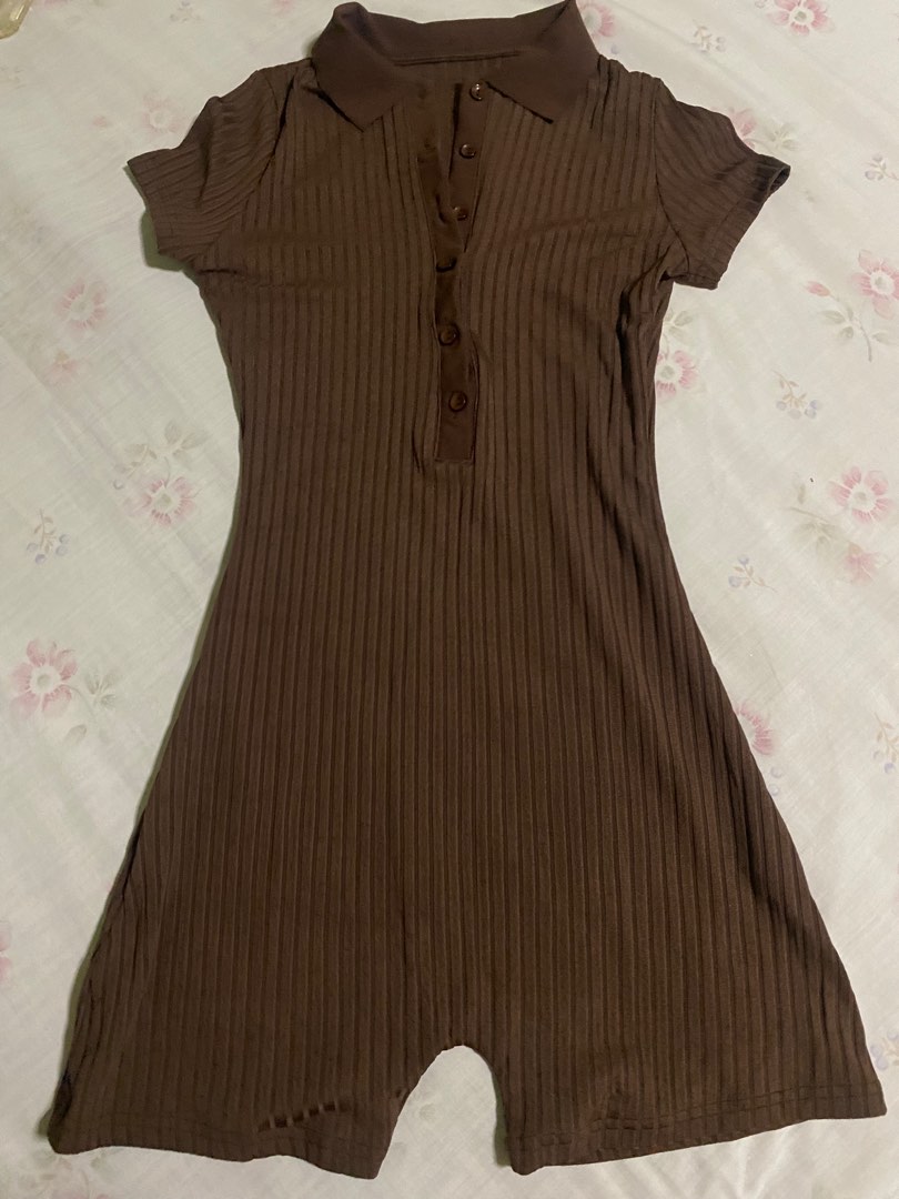 Collared Brown Unitard, Women's Fashion, Dresses & Sets, Dresses on ...