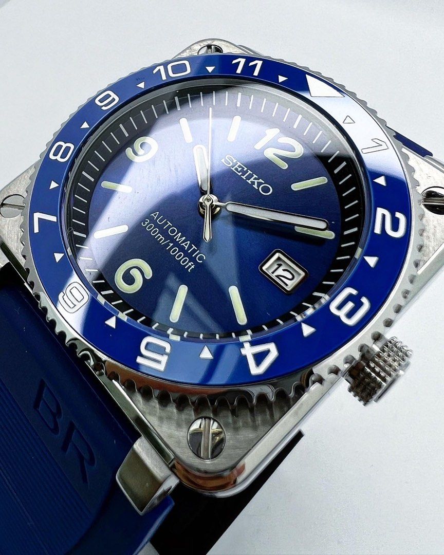 Custom Seiko Mod Blue BR03 Dual-Time on rubber 42mm, Men's Fashion ...