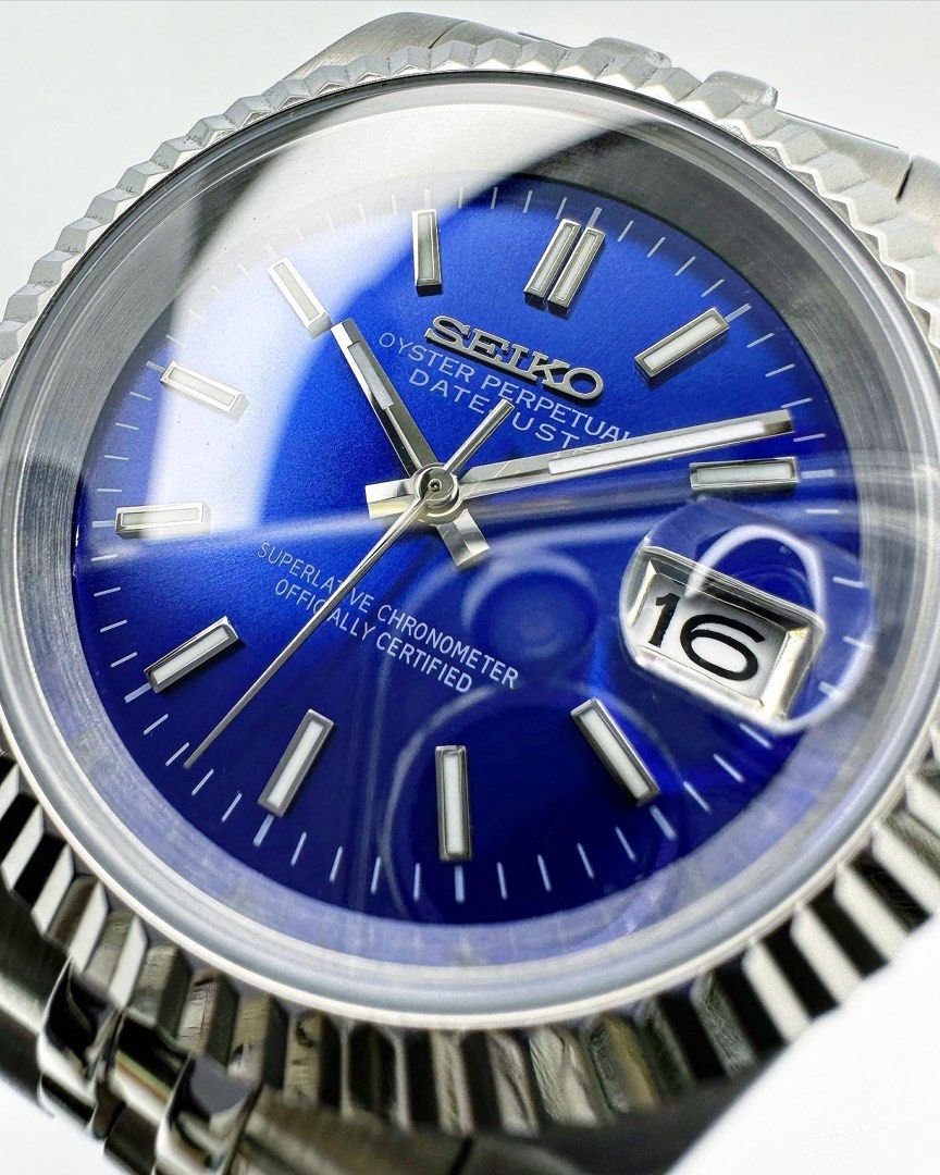 Custom Seiko Mod Royal Blue DateJust on Jubilee 39mm, Men's Fashion ...