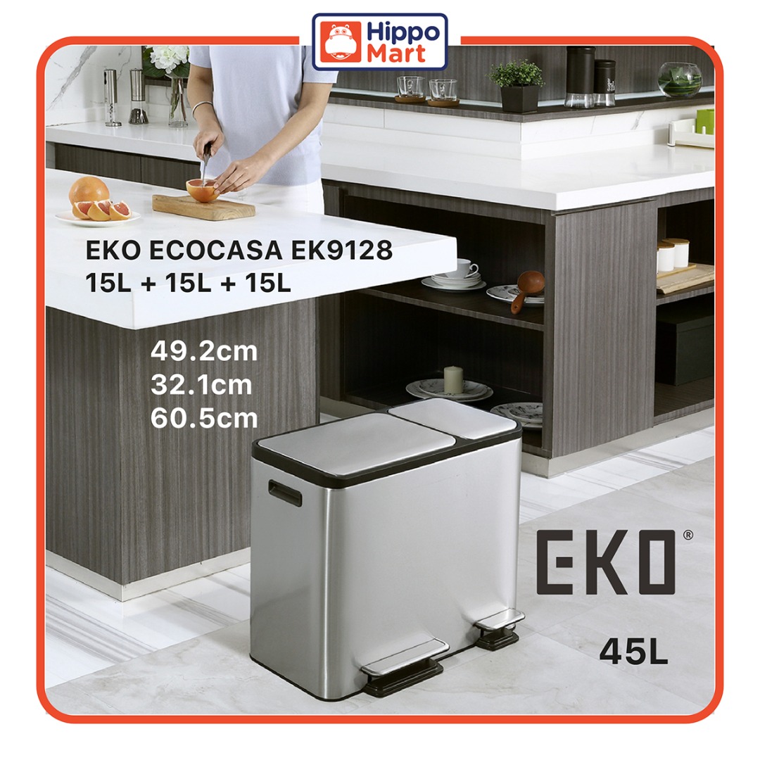 EKO ECOCASA, EK9128, 15L + 15L + 15L, Triple Liner Recycling Bin with ...